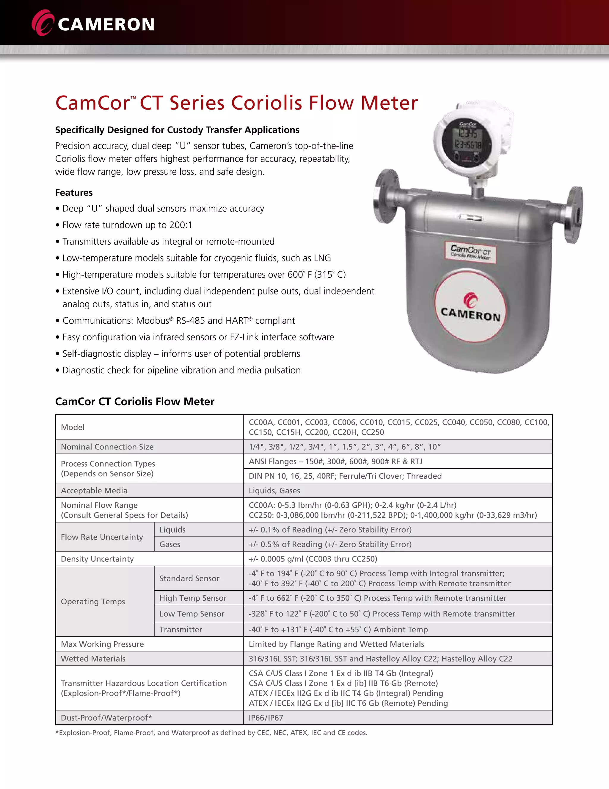 Coriolis Flow Meter - Cameron Camcor Brand | PDF