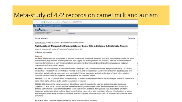 Camel milk and autism by camel charisma | PPT