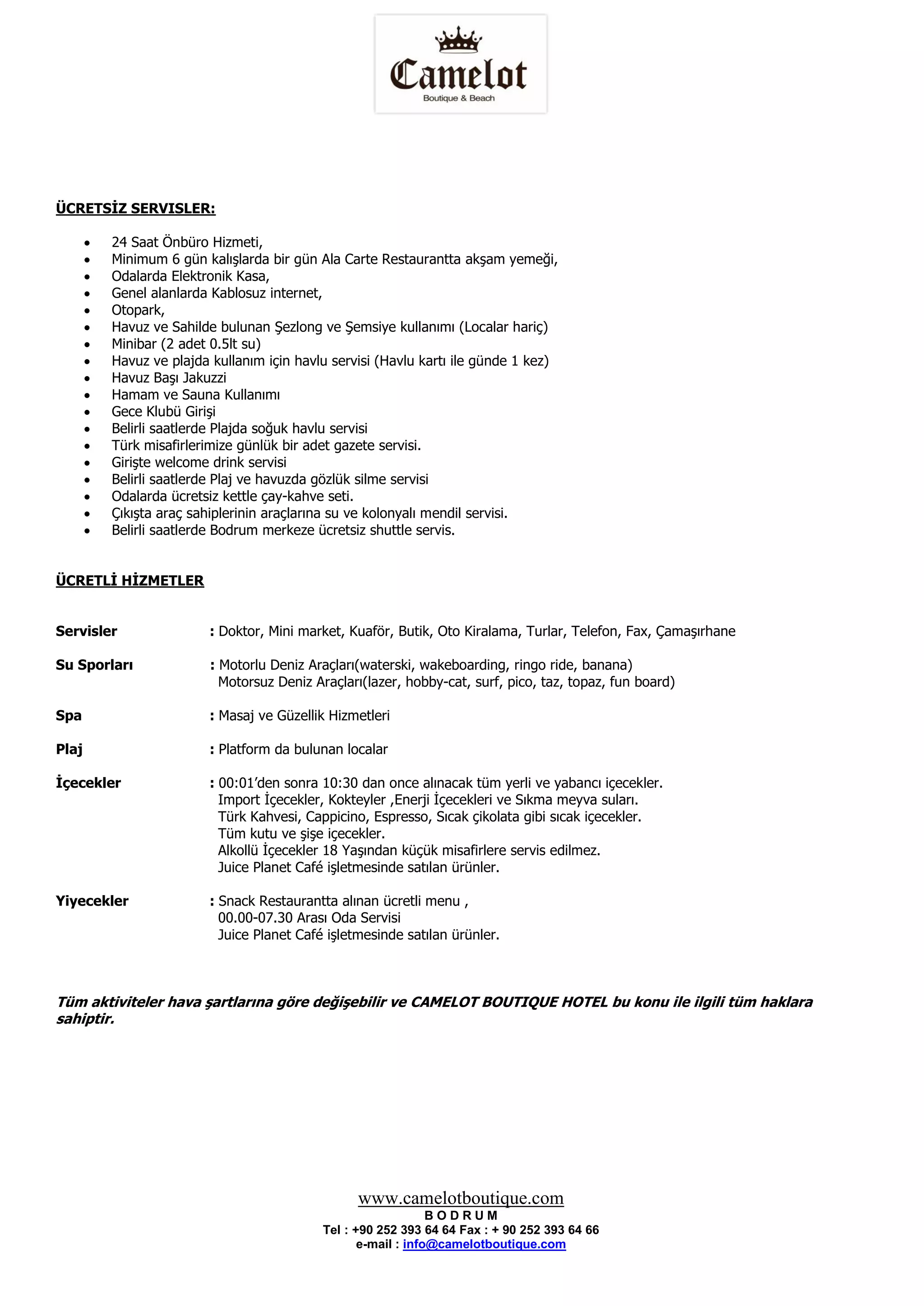 Camelot boutique fact sheet & consept tr | PDF