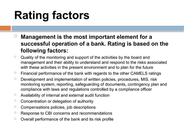 CAMELS RATINGS exercise for bank evaluation | PPTX