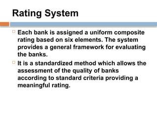 CAMELS RATINGS exercise for bank evaluation | PPTX