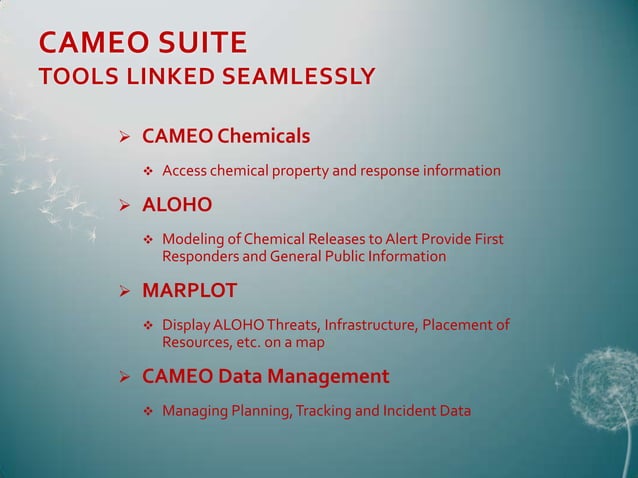 Cameo emergency management tool | PPTX | Chemistry | Science