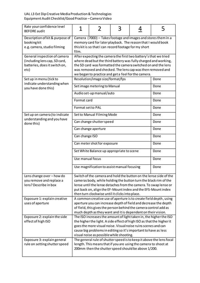 Camera audit form | PDF