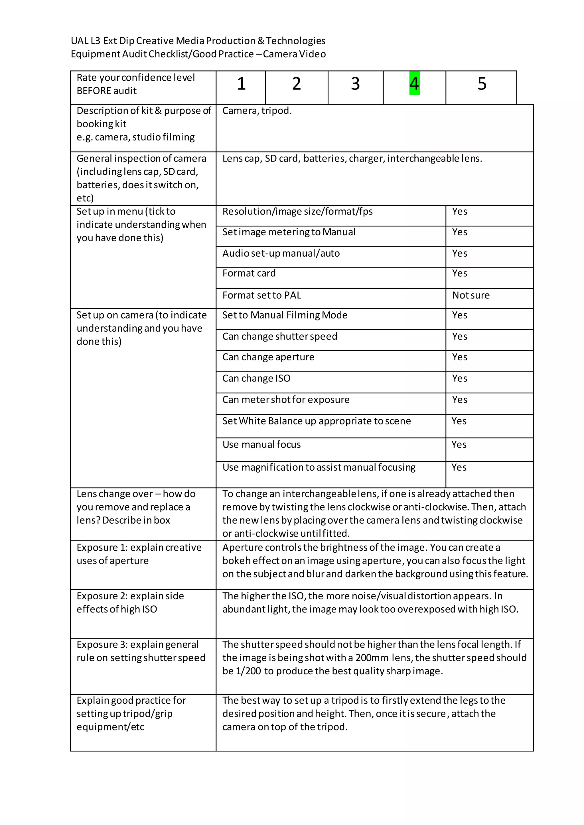Camera Audit Form | DOCX