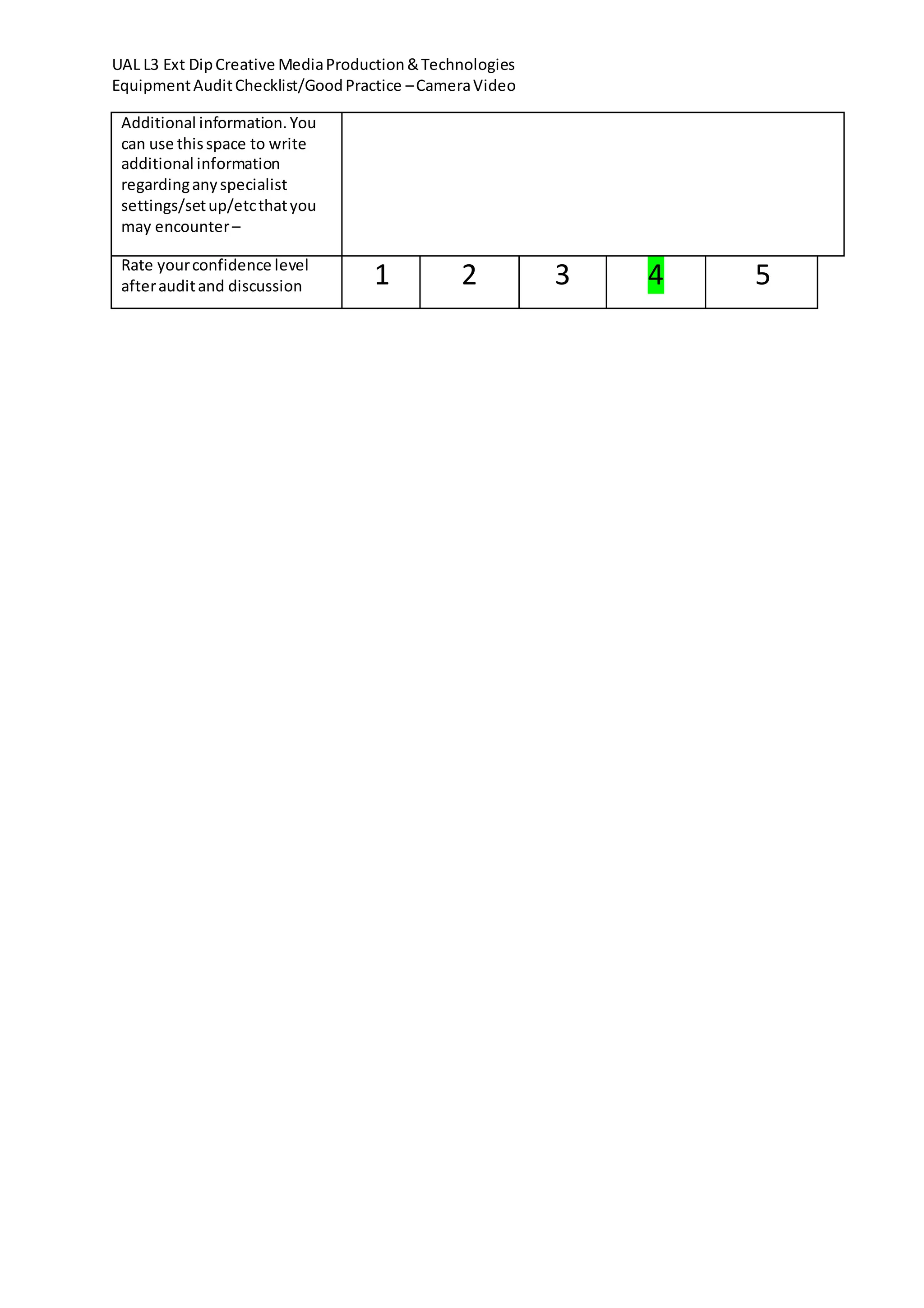Camera Audit Form | DOCX | Photography | Arts and Crafts