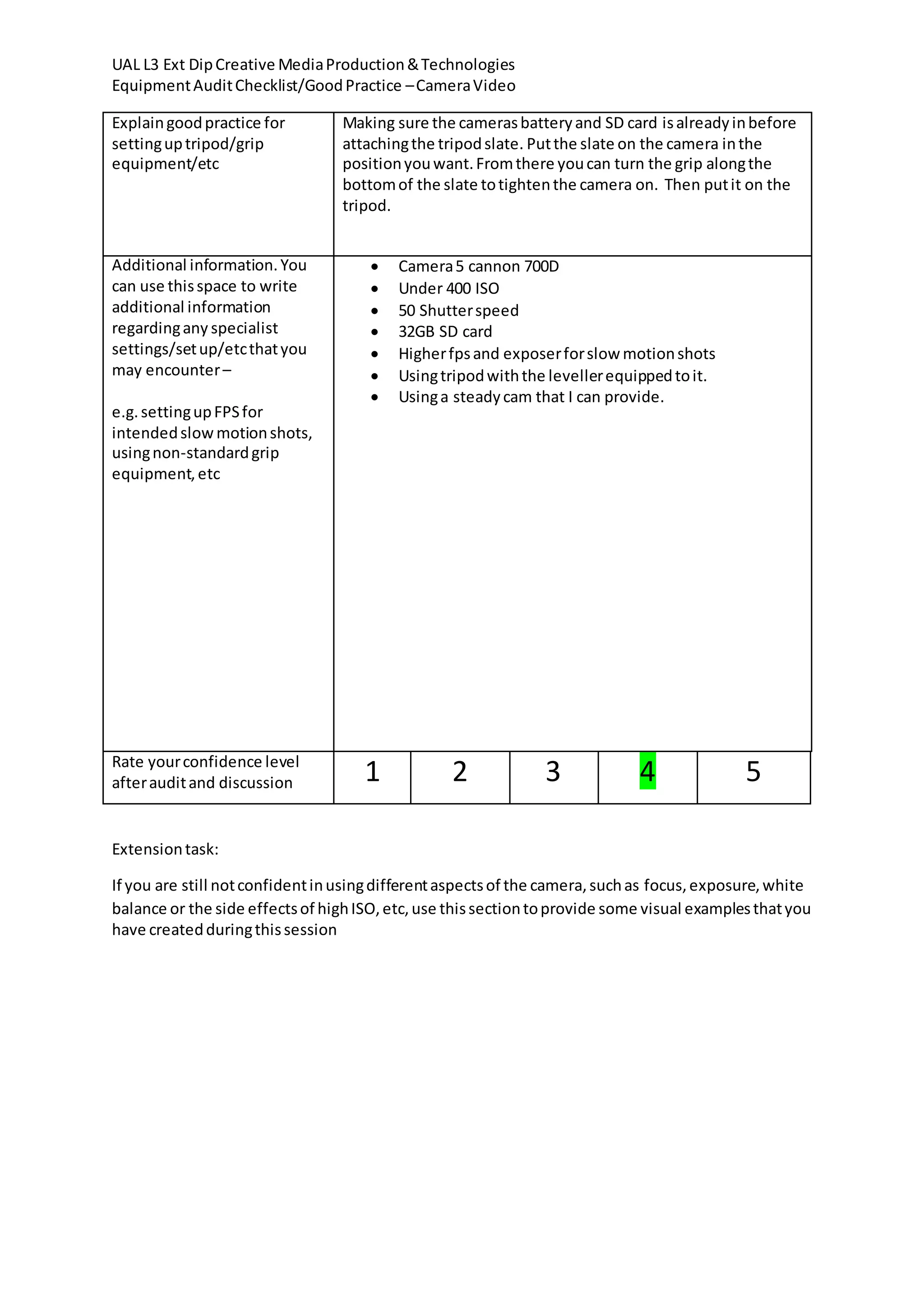 Camera audit form | DOCX