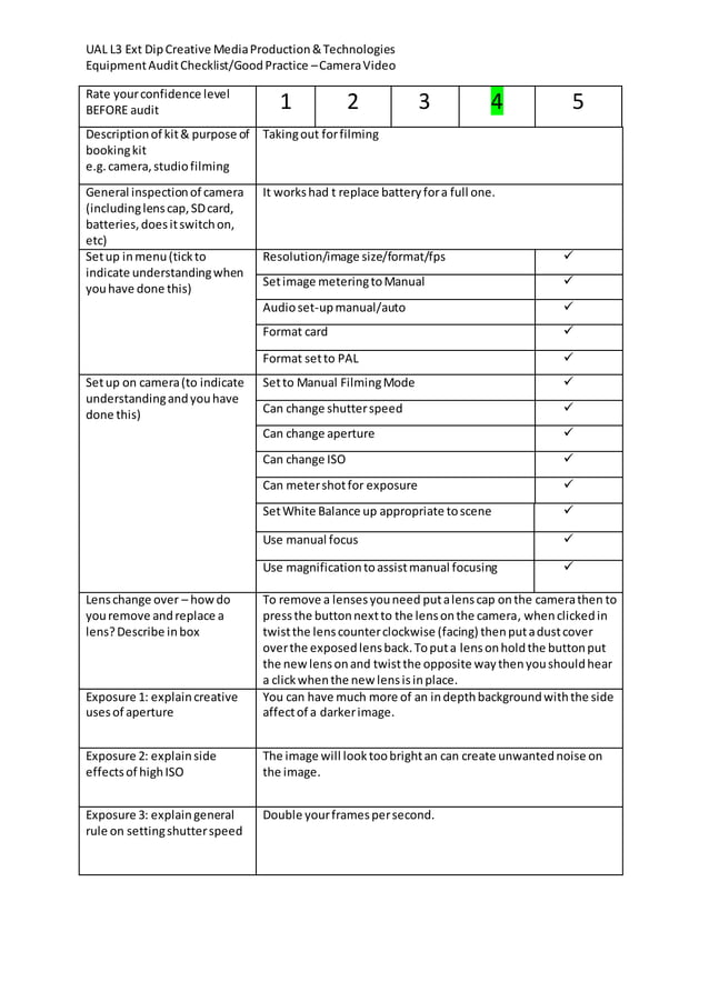 Camera audit form | DOCX | Cameras and Camcorders | Consumer Electronics