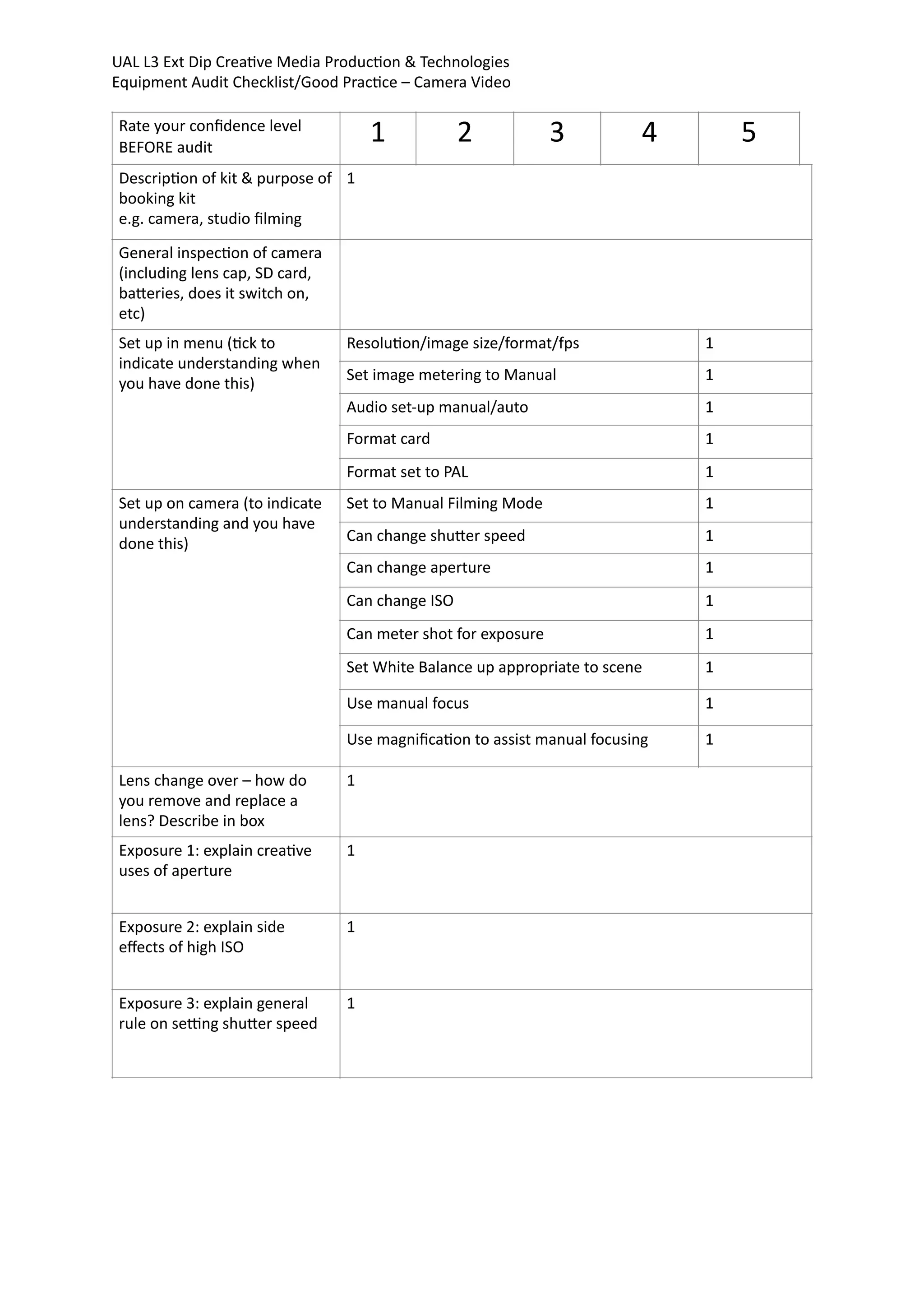 Camera audit form blank | PDF