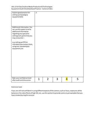 Camera audit form blank | DOCX