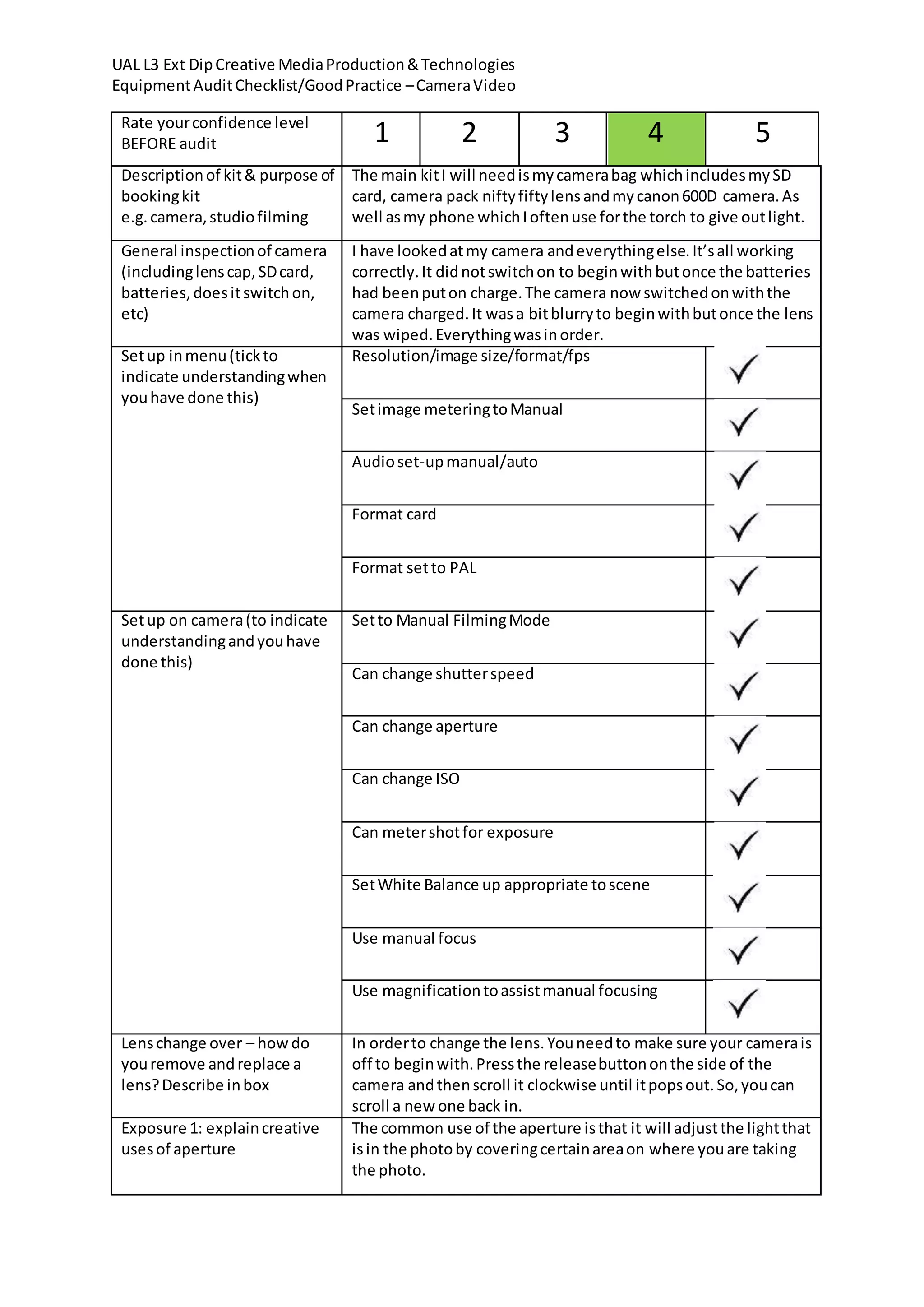 Camera audit form | DOCX