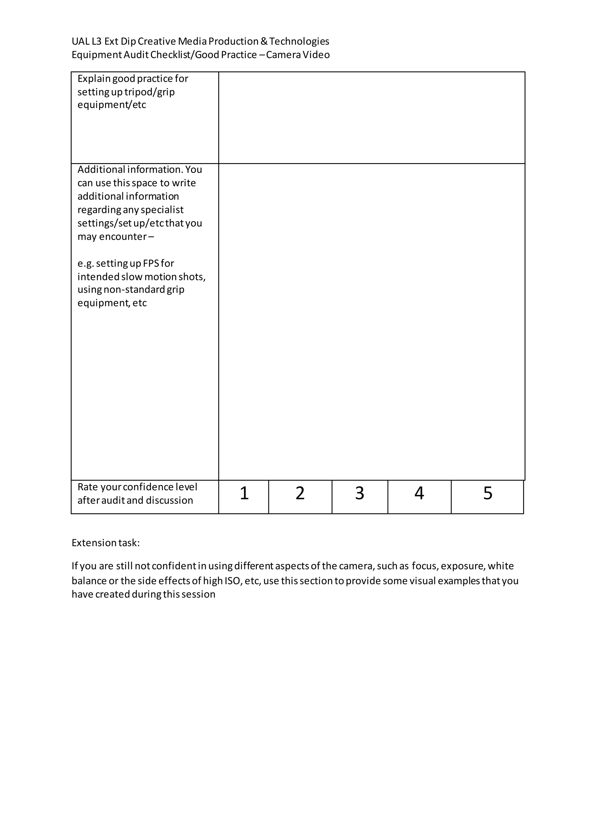 Camera audit form | DOCX