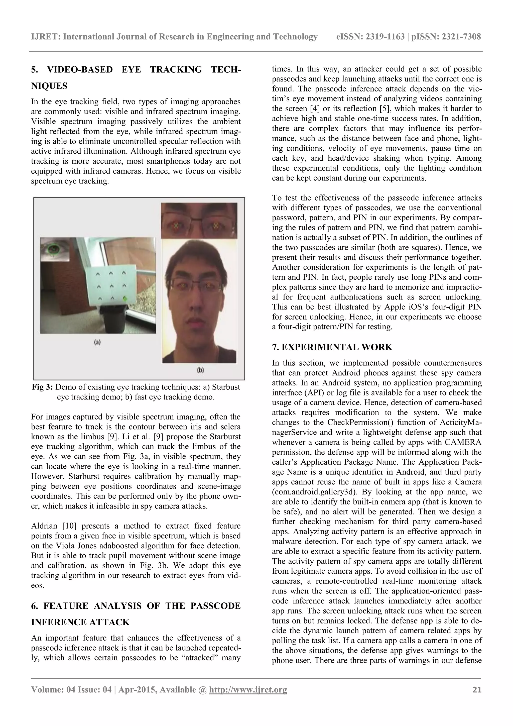 Camera based attack detection and prevention tech niques on android ...