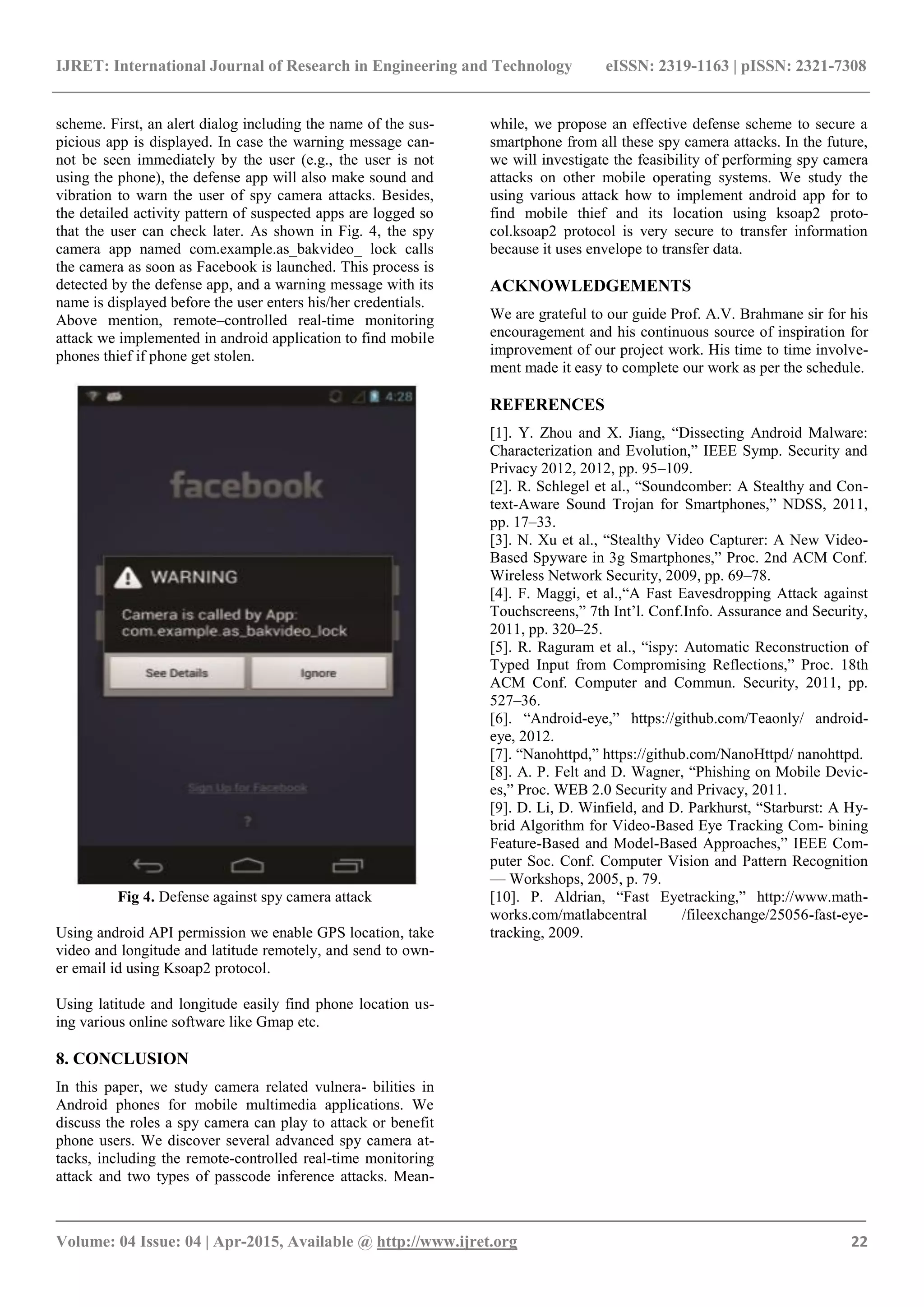 Camera based attack detection and prevention tech niques on android mobile phones | PDF