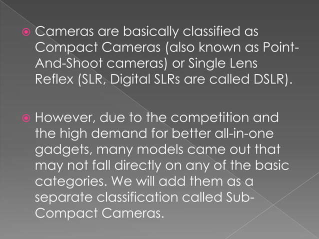 Camera classification | PPTX | Photography | Arts and Crafts