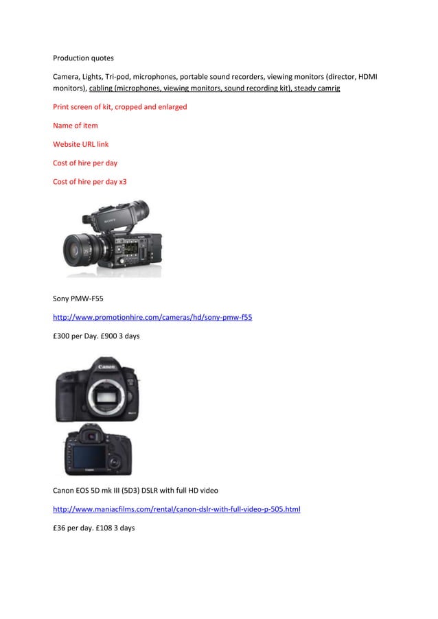 Camera equipment presentation | DOCX | Cameras and Camcorders | Consumer Electronics