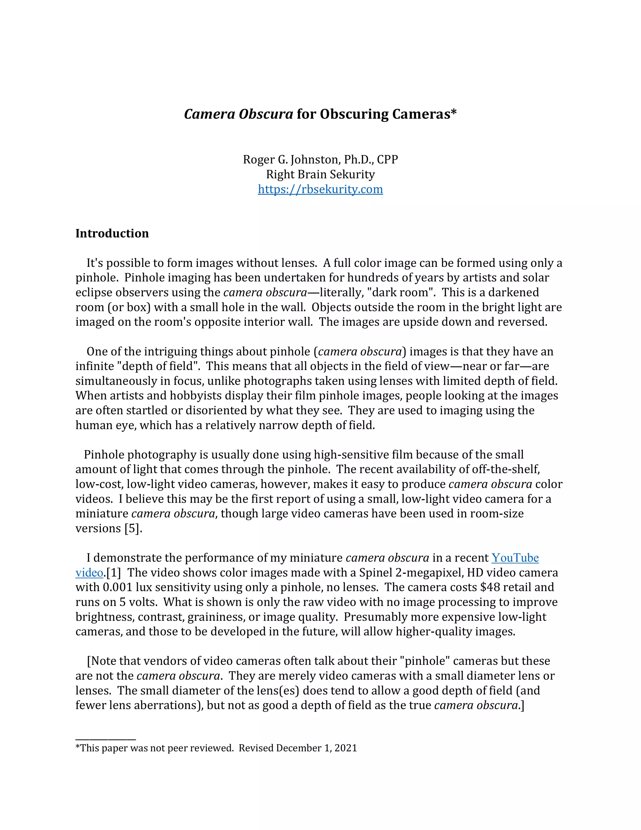 Camera Obscura and Security/Privacy | PDF