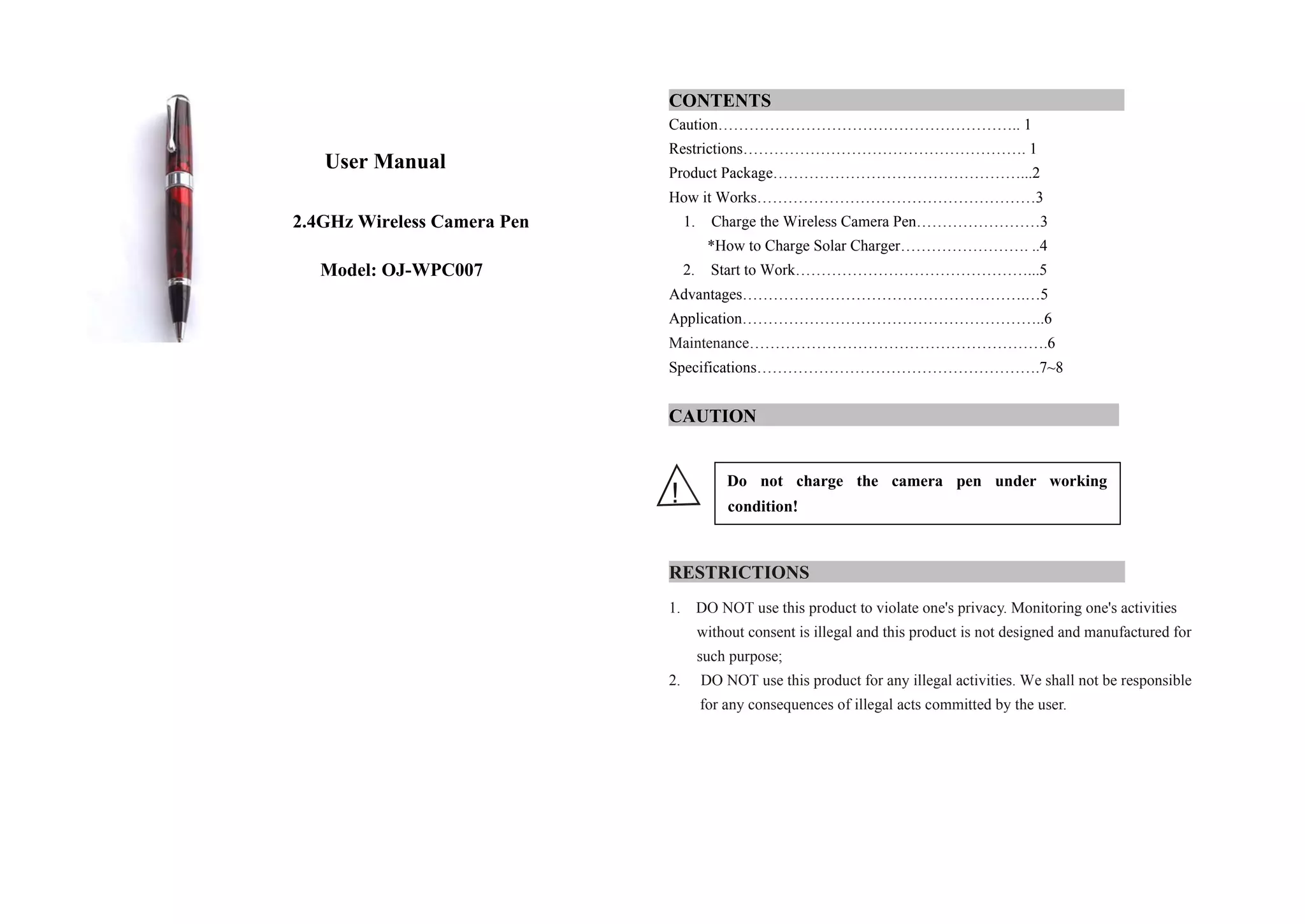 Wireless Spy Camera pen users manual | PPT