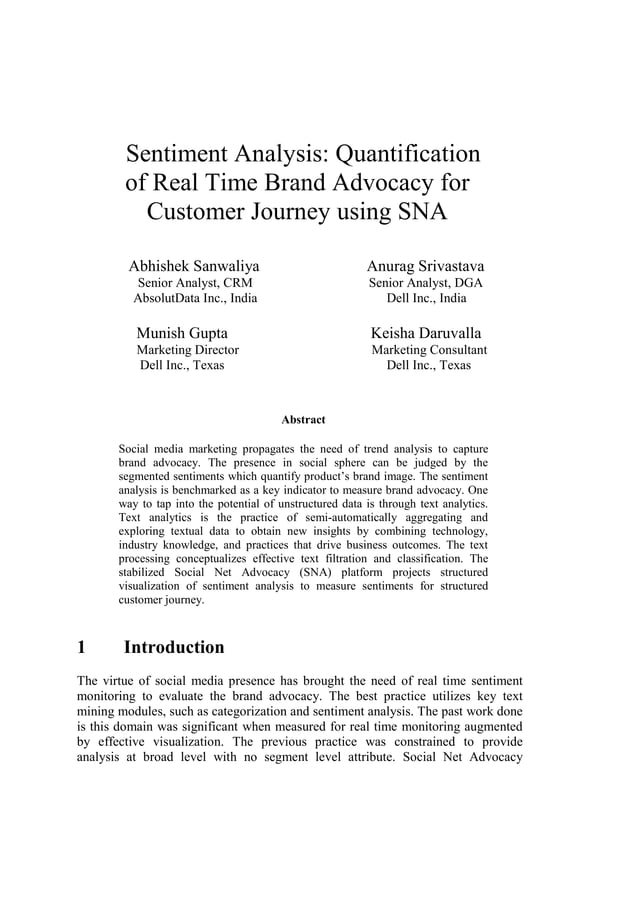 Camera ready sentiment analysis : quantification of real time brand advocacy for customer ...