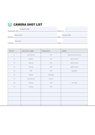 Camera shot list | PDF