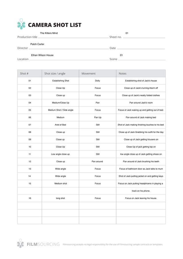 Camera shot list scene 1 jack house | PDF