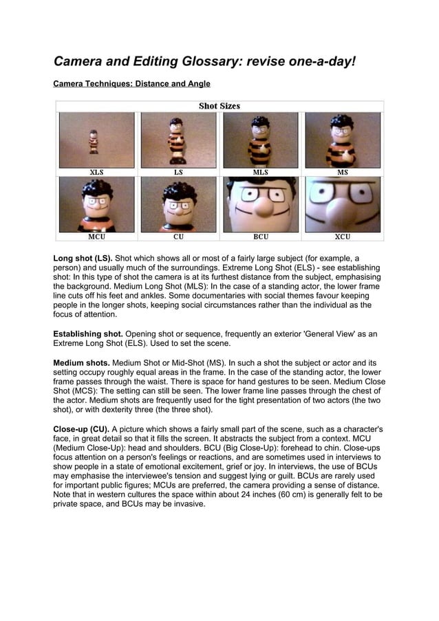 Camera shot movement angle and editing glossary | DOC | Photo Editing Software | Computer ...