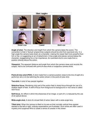 Camera shot movement angle and editing glossary | DOC | Photo Editing ...