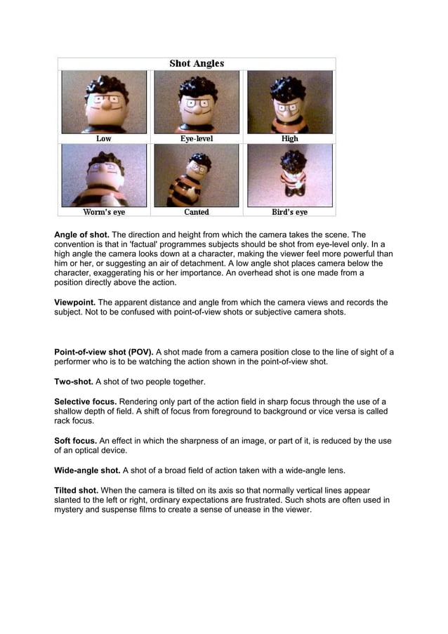 Camera shot movement angle and editing glossary | DOC | Photo Editing ...