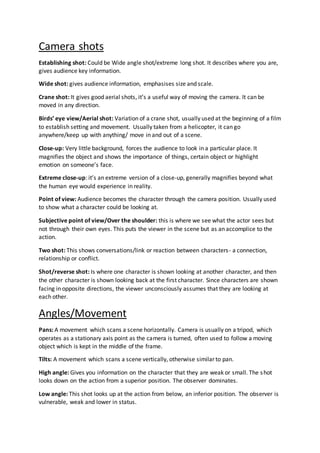 Camera shots and angle movements | PDF