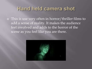 Camera shots and angles for a horror and thriller film | PPTX