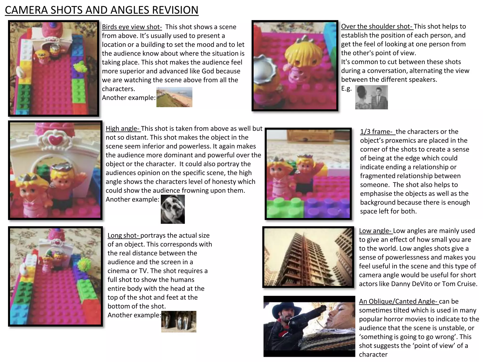 Camera shots, angles and movements revision | PPTX