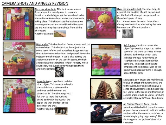 Camera shots, angles and movements revision | PPTX | Photography | Arts and Crafts