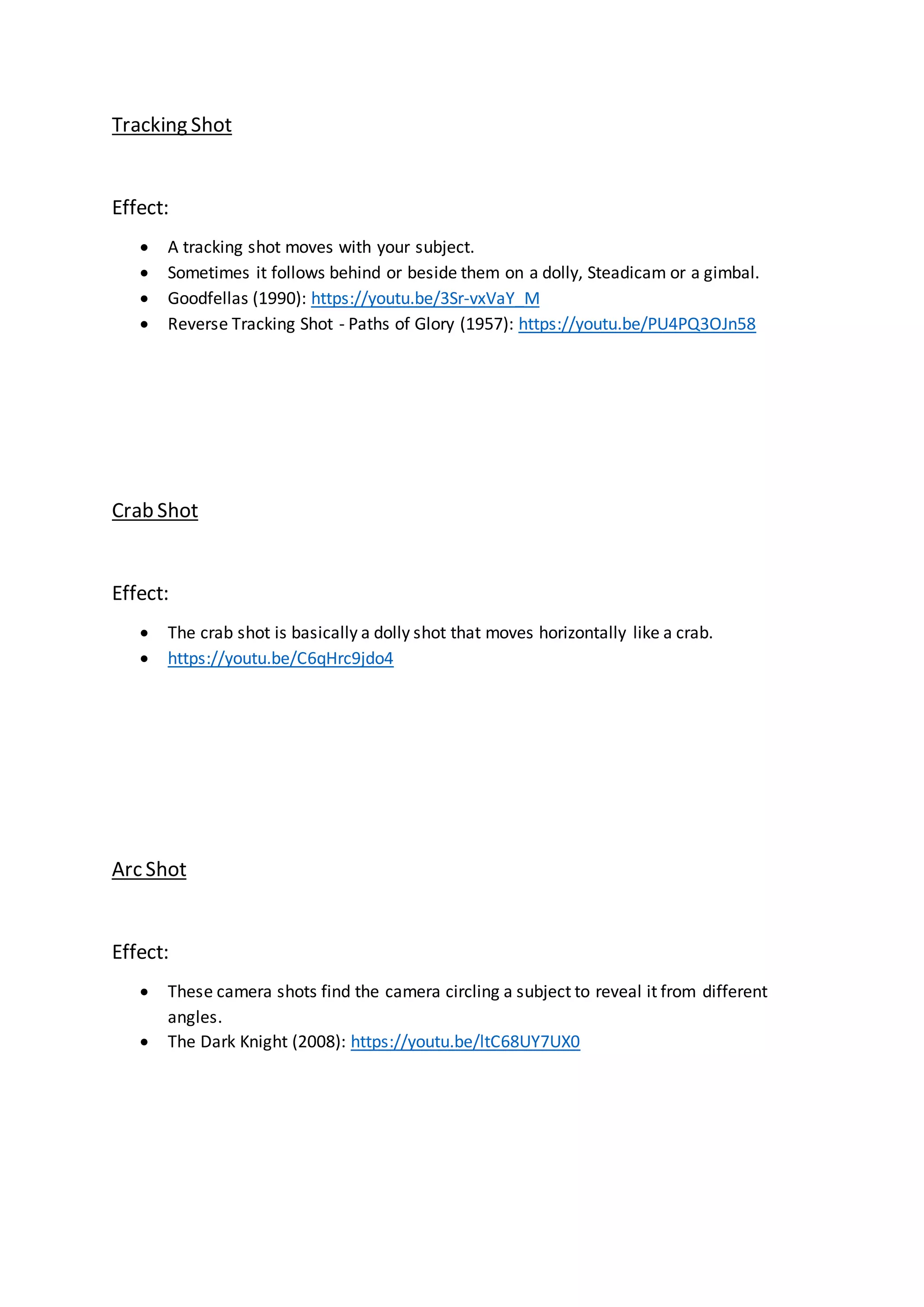 Camera shots, angles, framing, movements & lighting | DOCX