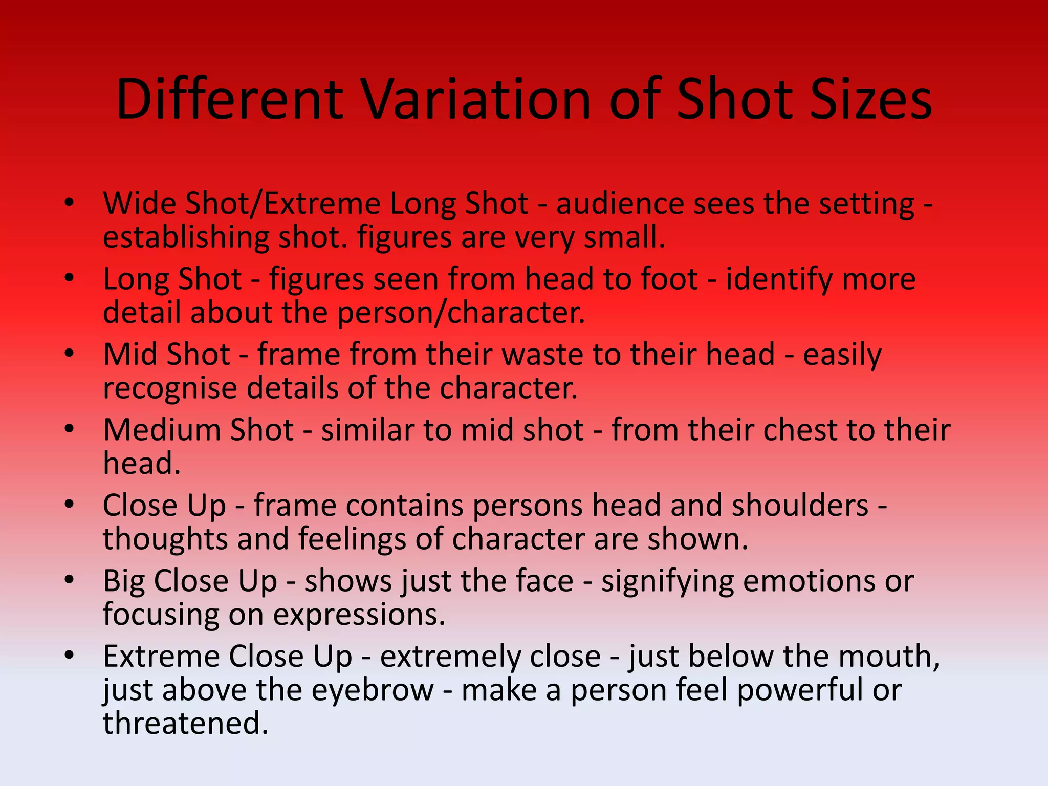 Camera shot size & angles teaching resource | PPT