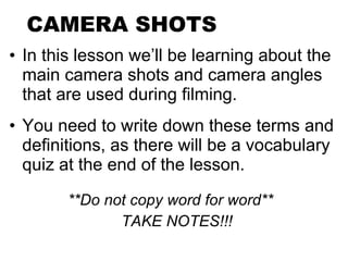 Camera shots power point | PPT