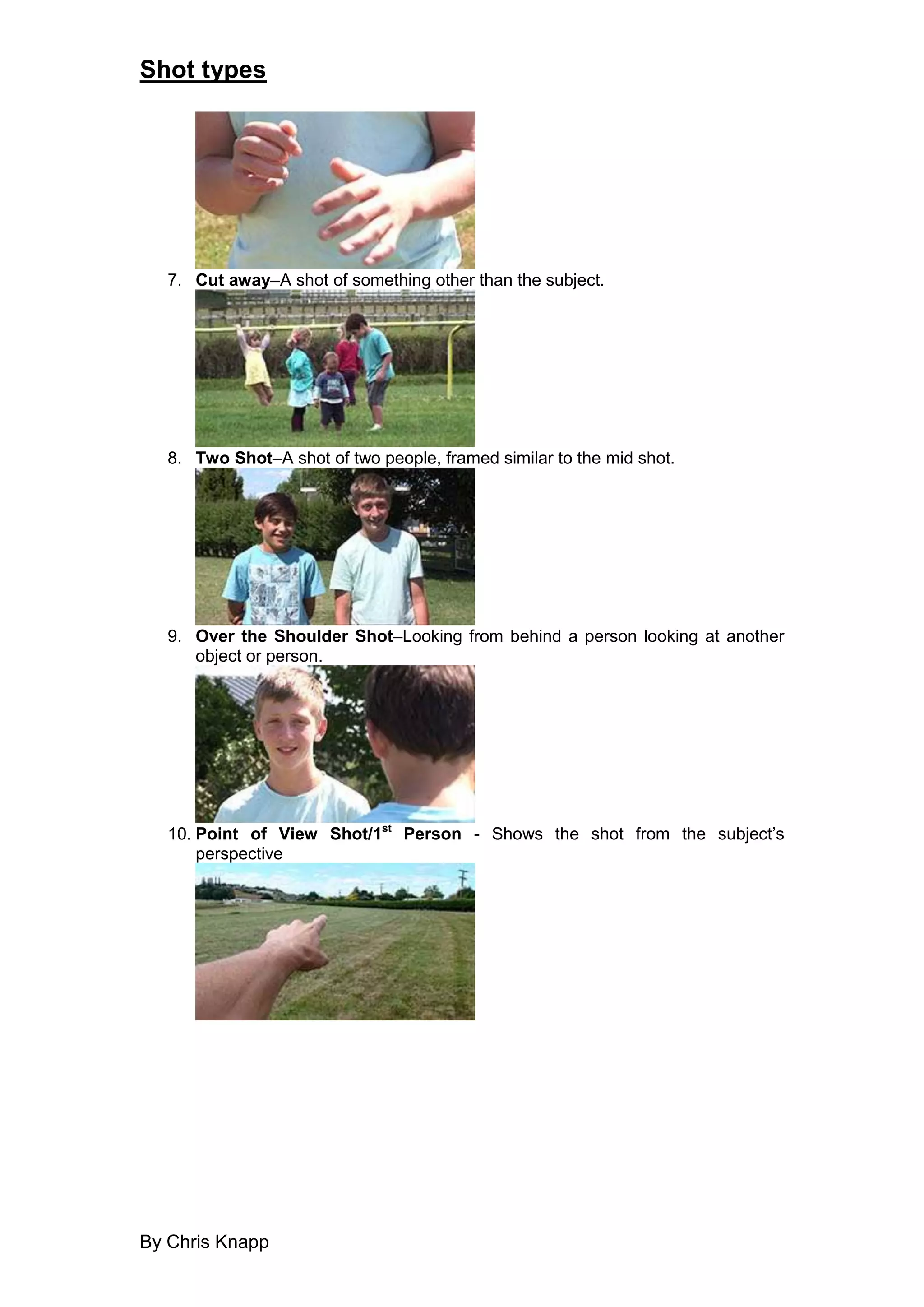 Camera shot types | DOCX | Photography | Arts and Crafts