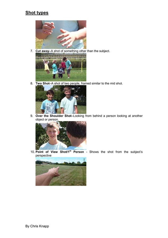 Camera shot types | DOCX | Photography | Arts and Crafts