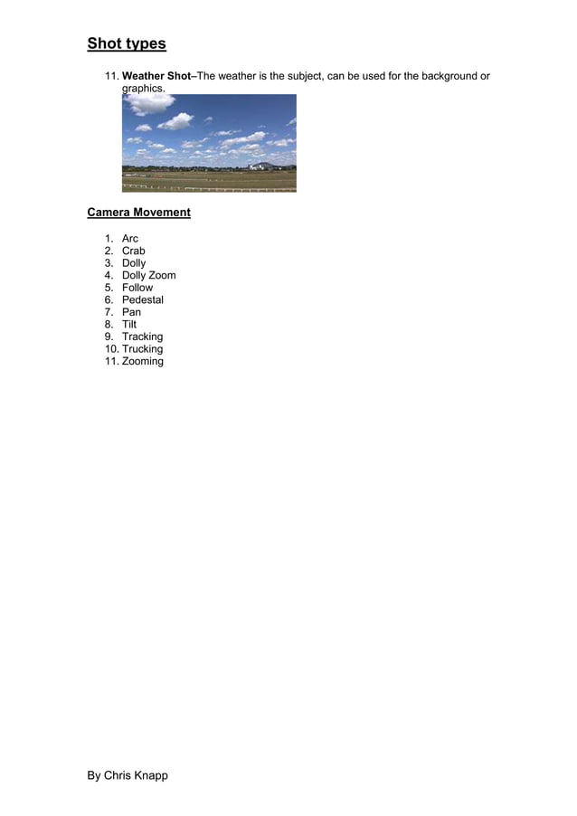 Camera shot types | DOCX | Photography | Arts and Crafts