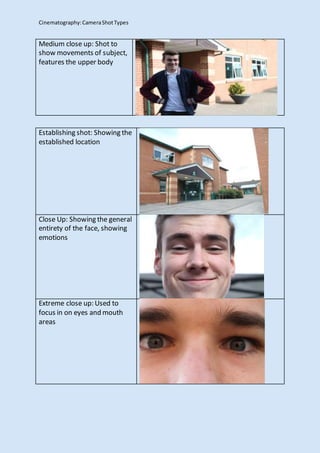 Camera shot types | DOCX | Photography | Arts and Crafts