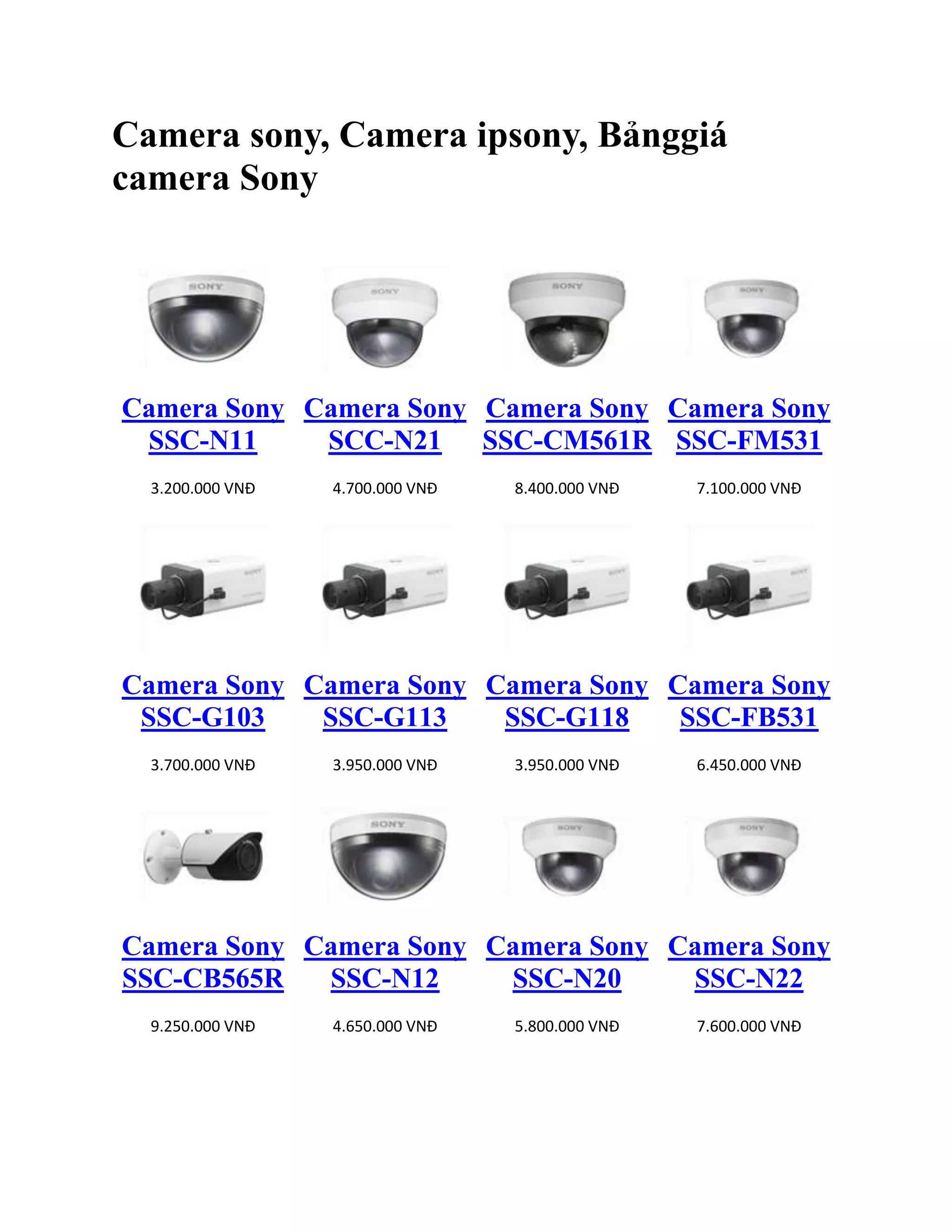 Camera sony, bang gia camera sony | DOCX