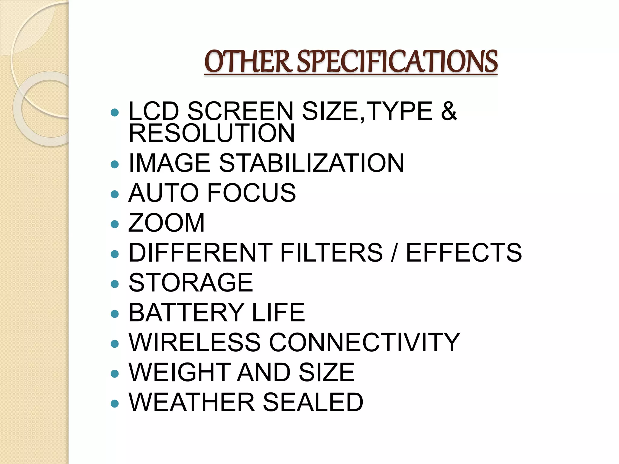 Digital cameras and its types and specifications. | PPTX