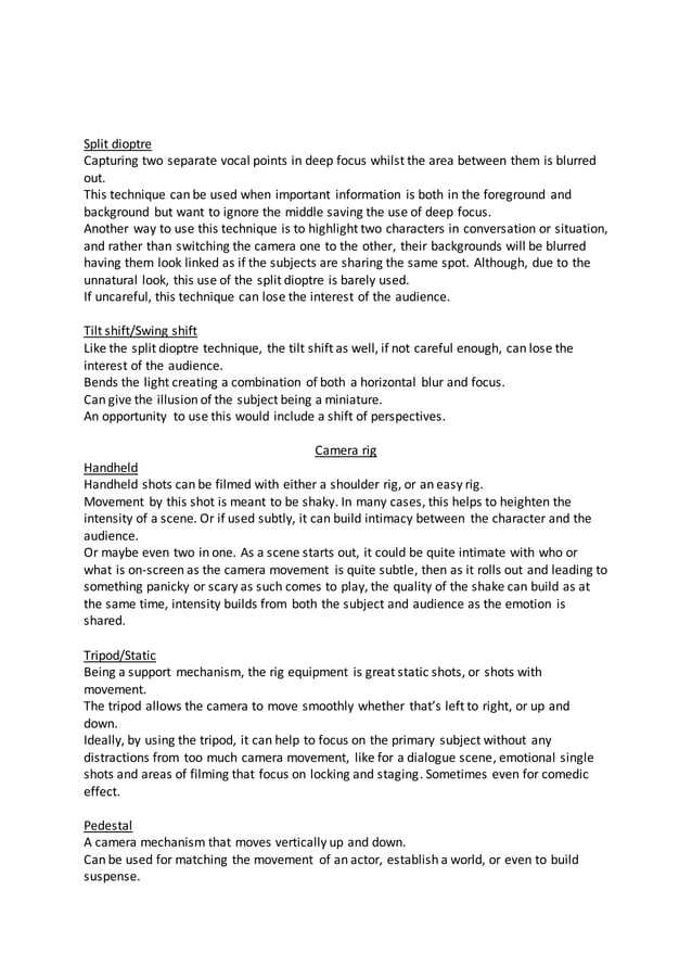 Camera technique research | DOCX