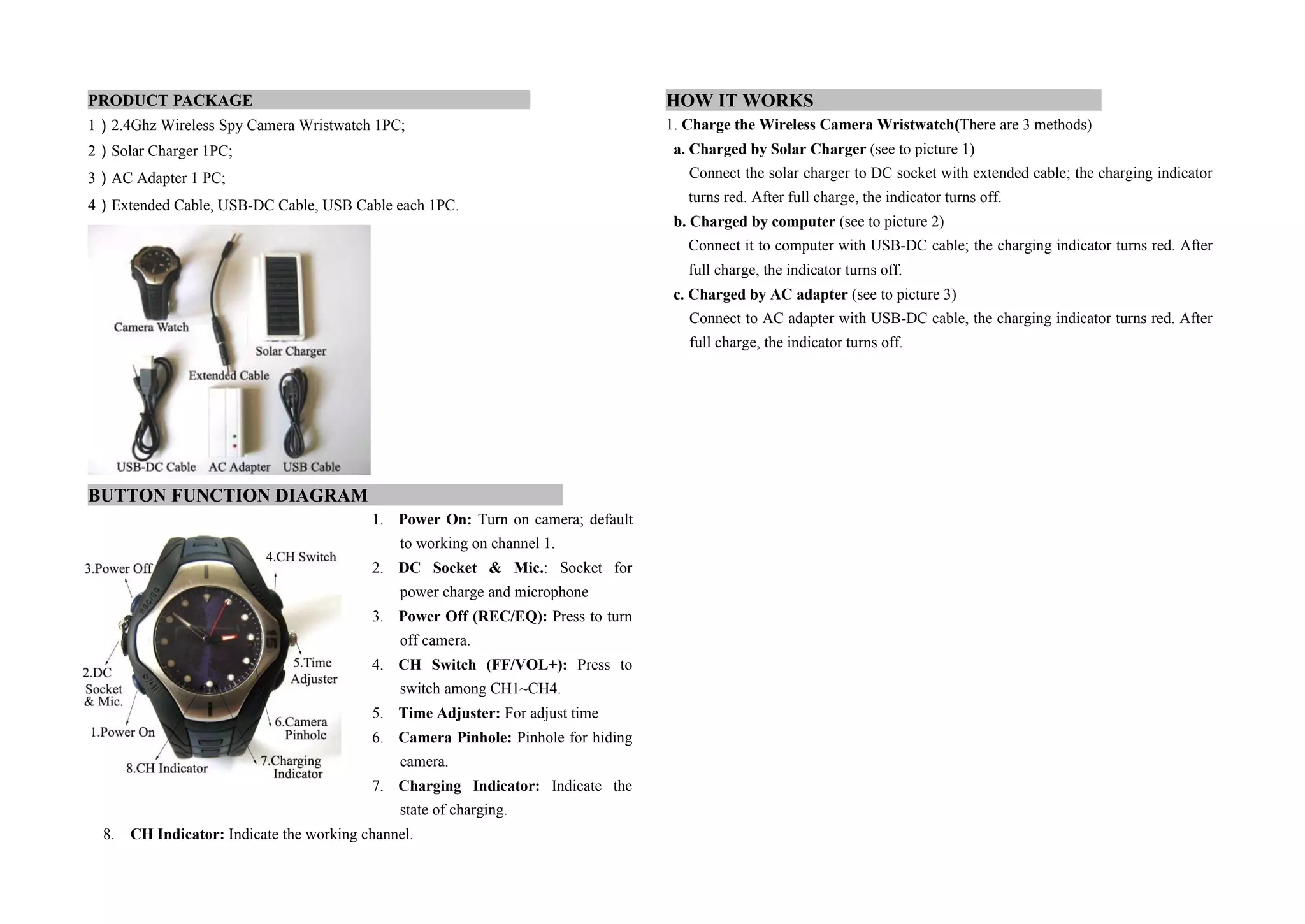 Wireless Spy Camera watch users manual | DOC