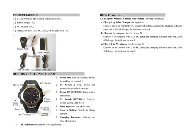 Wireless Spy Camera watch users manual | DOC