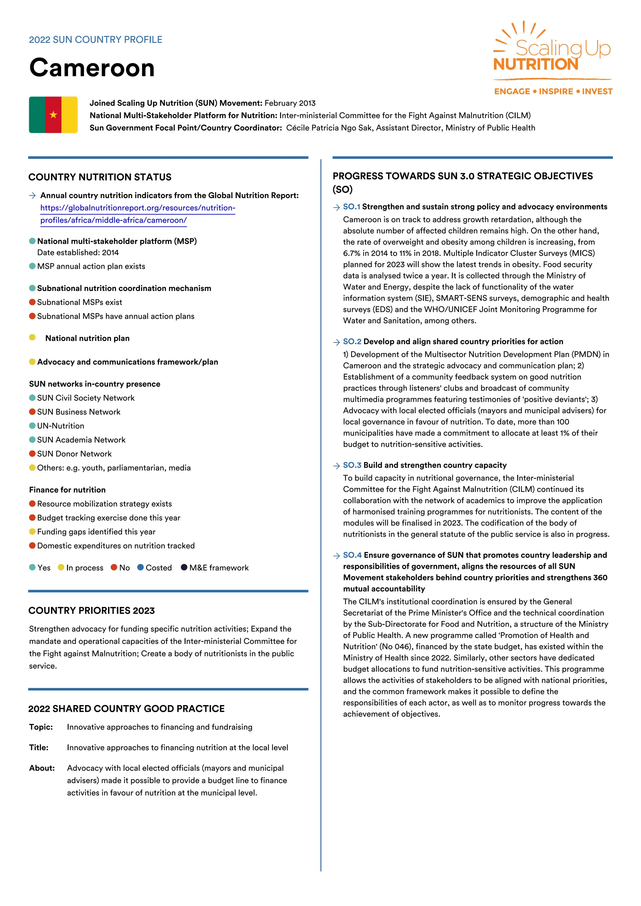 Scaling up nutrition in Cameroon: the profile of Cameroon | PDF