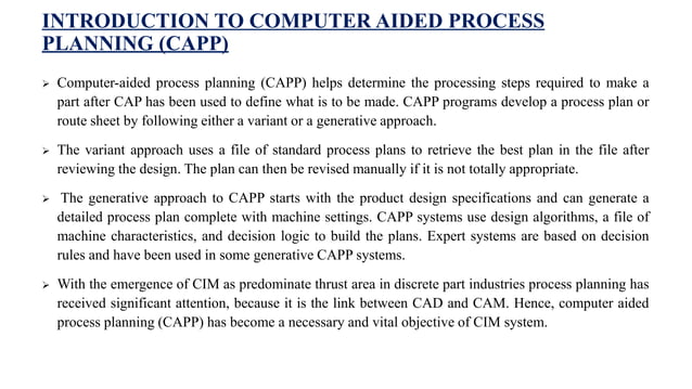 COMPUTER AIDED PROCESS PLANNING (CAPP) | PPTX | Computing | Technology & Computing