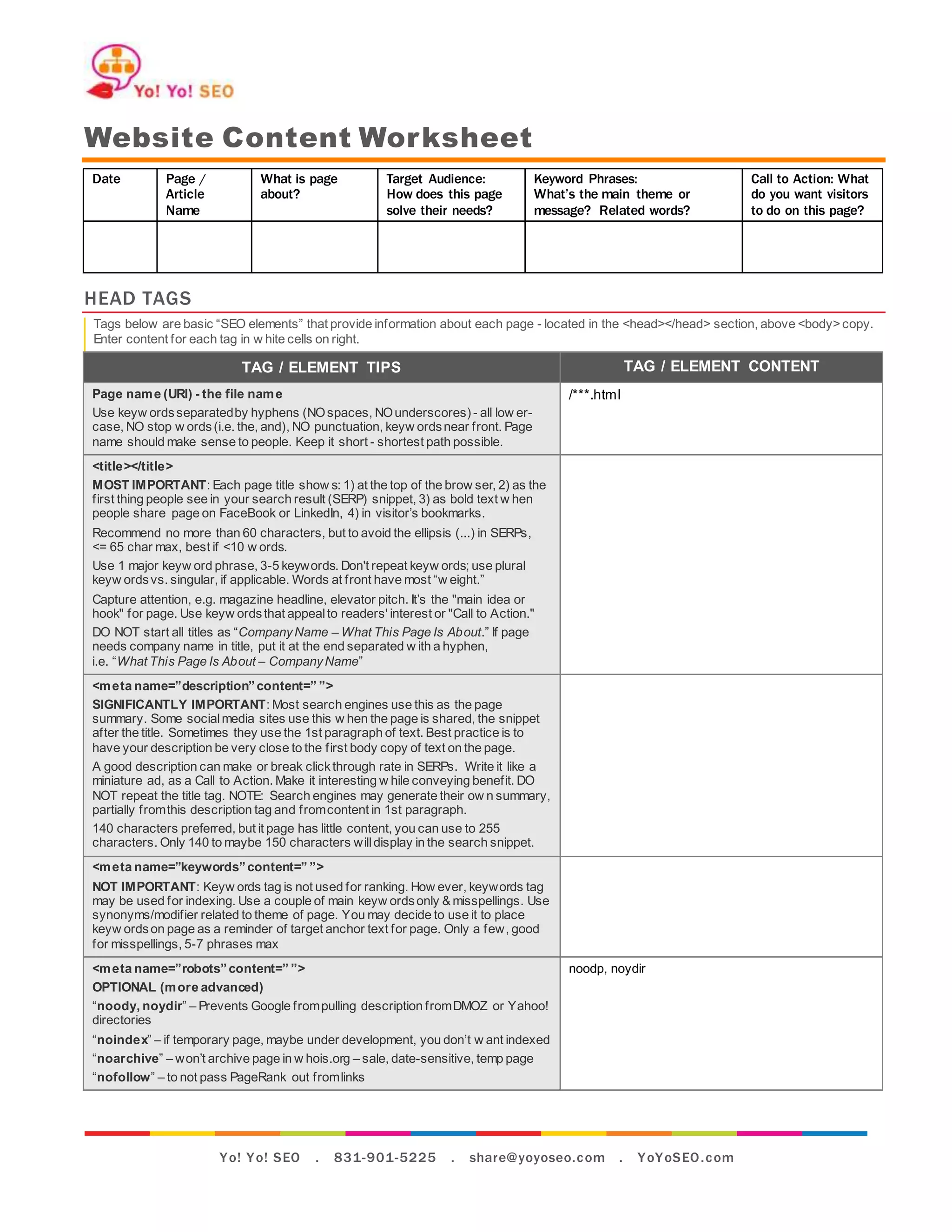 Website Content Worksheet | DOCX