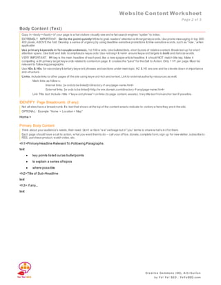 Website Content Worksheet | DOCX