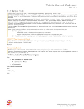 Website Content Worksheet | DOCX