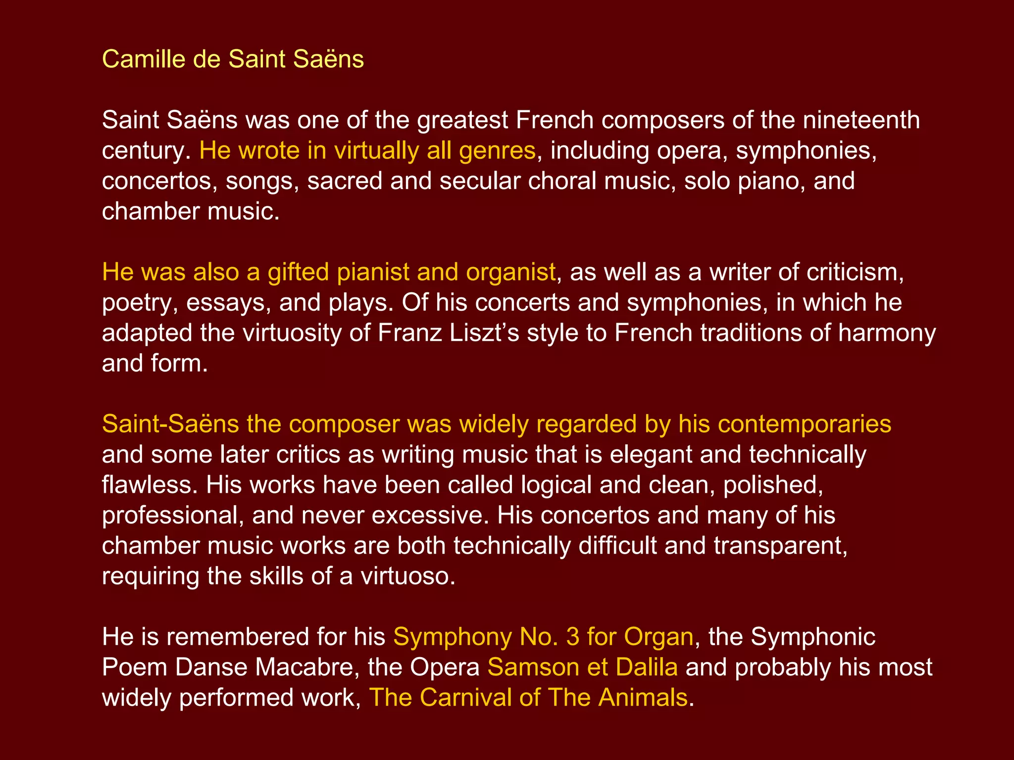 Camille Saint Saëns Biography | PPS