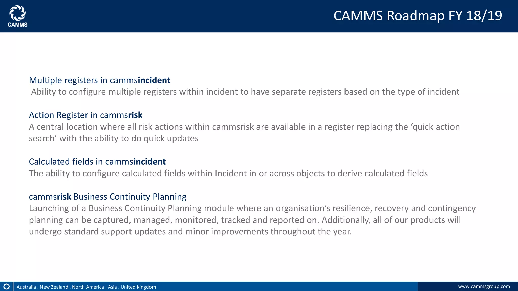 Camms roadmap-2018-2019-aus | PPT